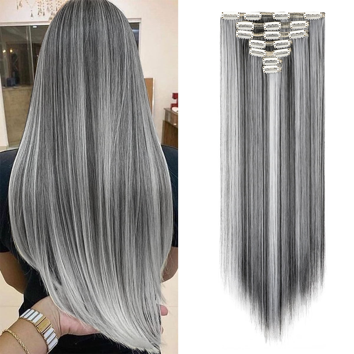 Dulchany 7PCS Clip in Hair Extensions Hair Silky Straight Clip on Hair ...