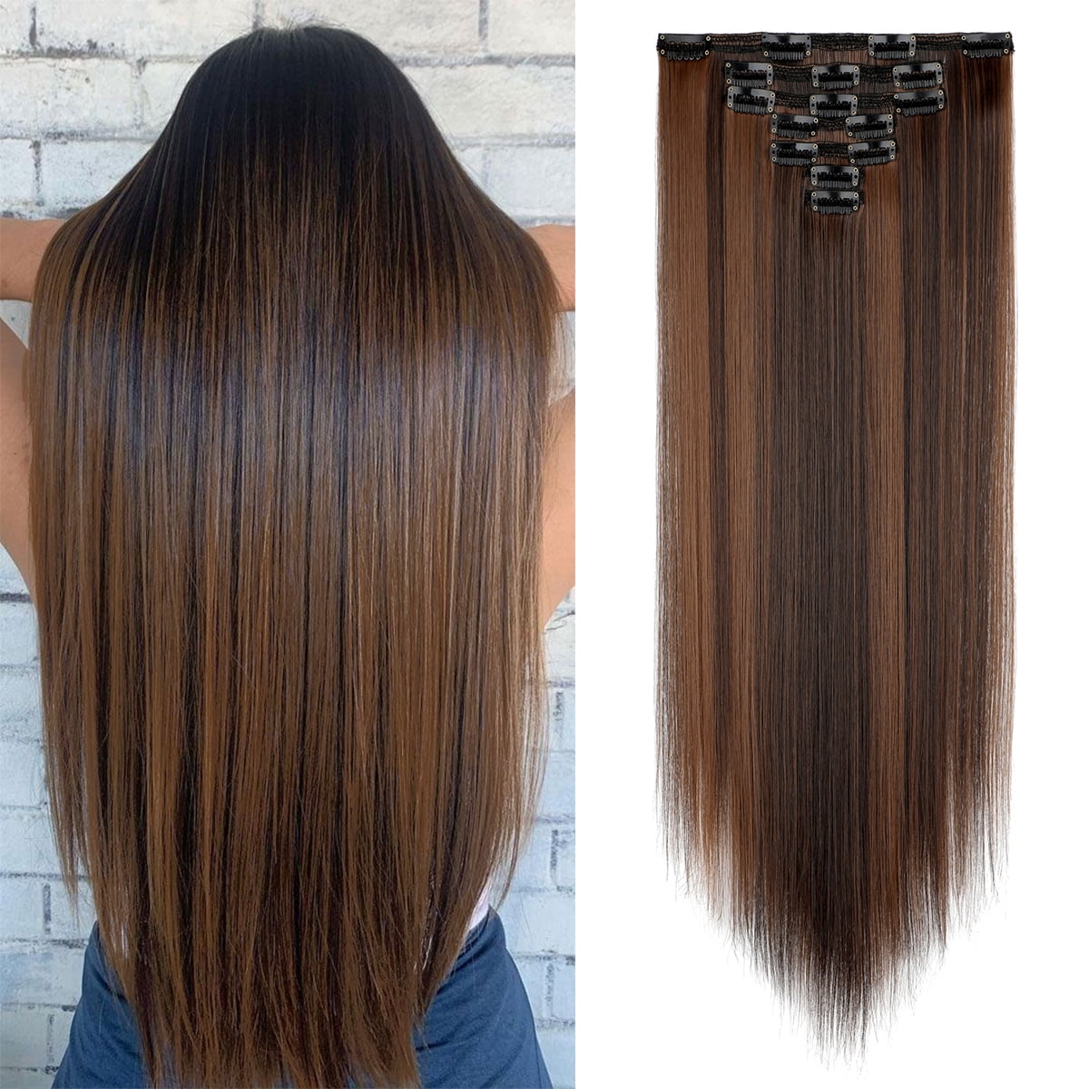 Dulchany 7PCS Clip in Hair Extensions Hair Silky Straight Clip on Hair ...