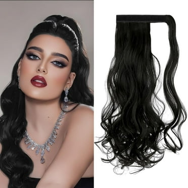 32 inch Long Braided Ponytail Extension with Hair Tie Black Straight ...