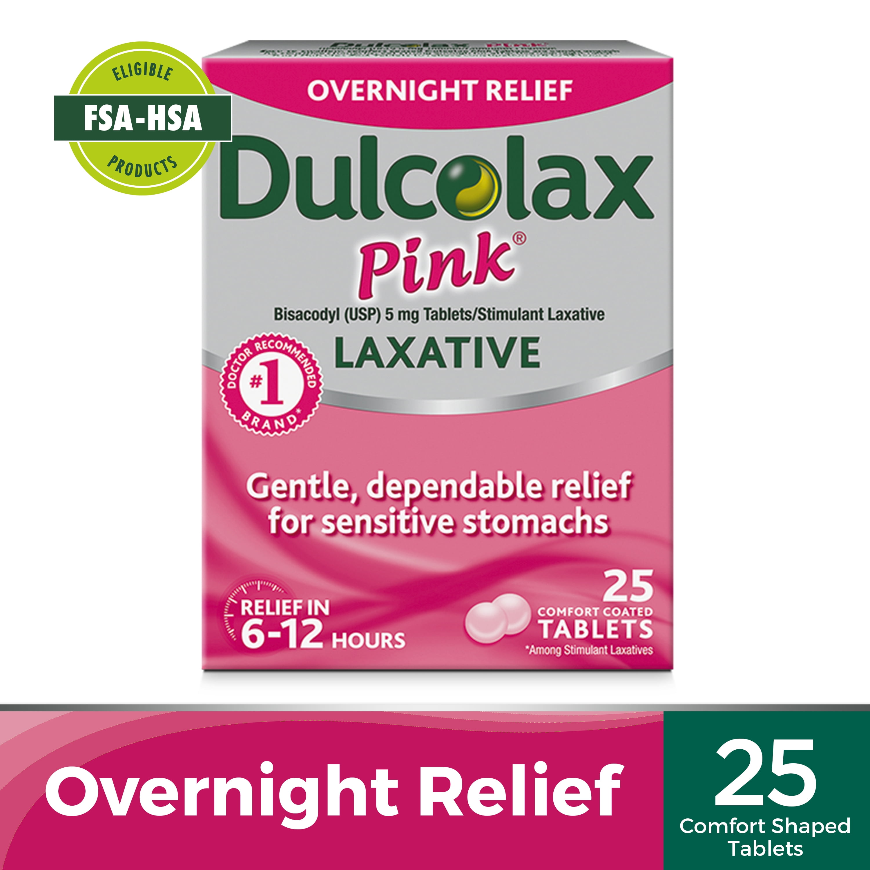 Dulcolax Pink Stimulant Laxative Tablets, Overnight Relief (25ct ...