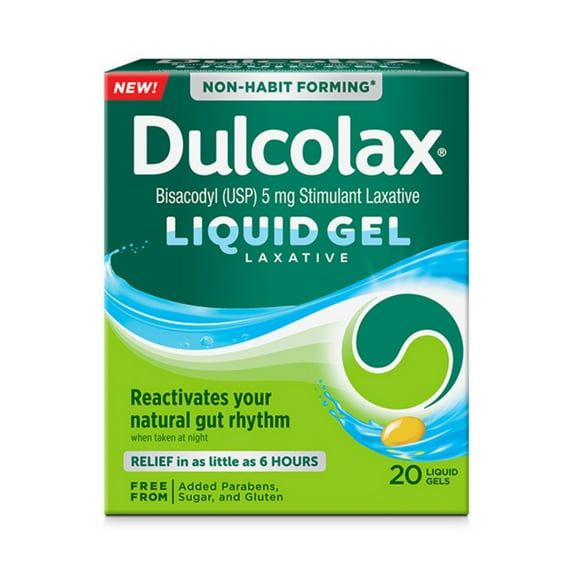 Dulcolax Stimulant Laxative Liquid Gels, Bisacodyl 5 mg, Fast Overnight Relief, 20-Count ...