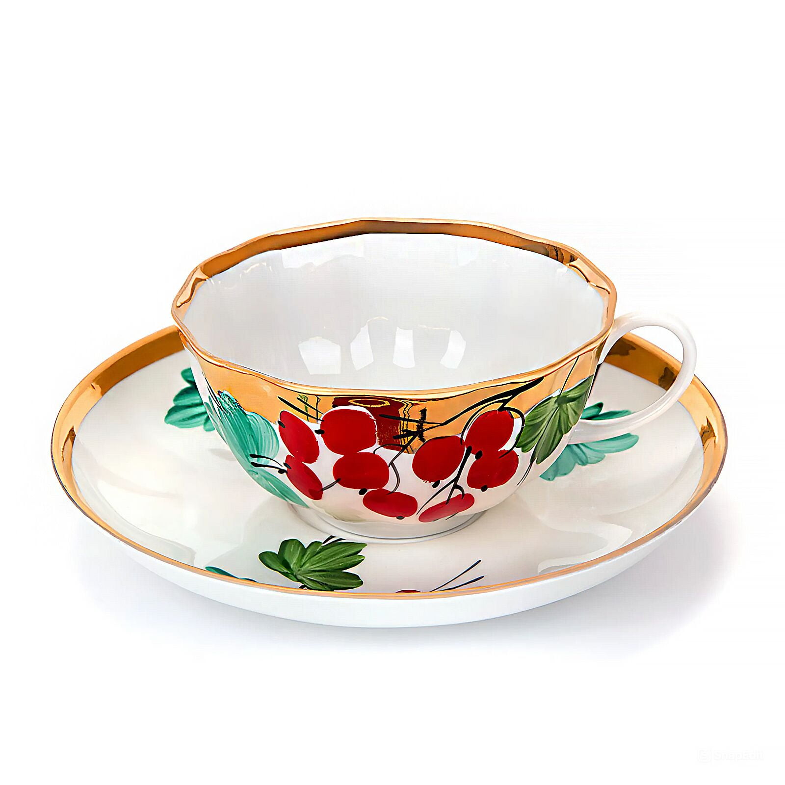 Dulevo Kalinka Porcelain Teacup and Saucer 7.4 fl oz (220 ml) Gold Tea ...