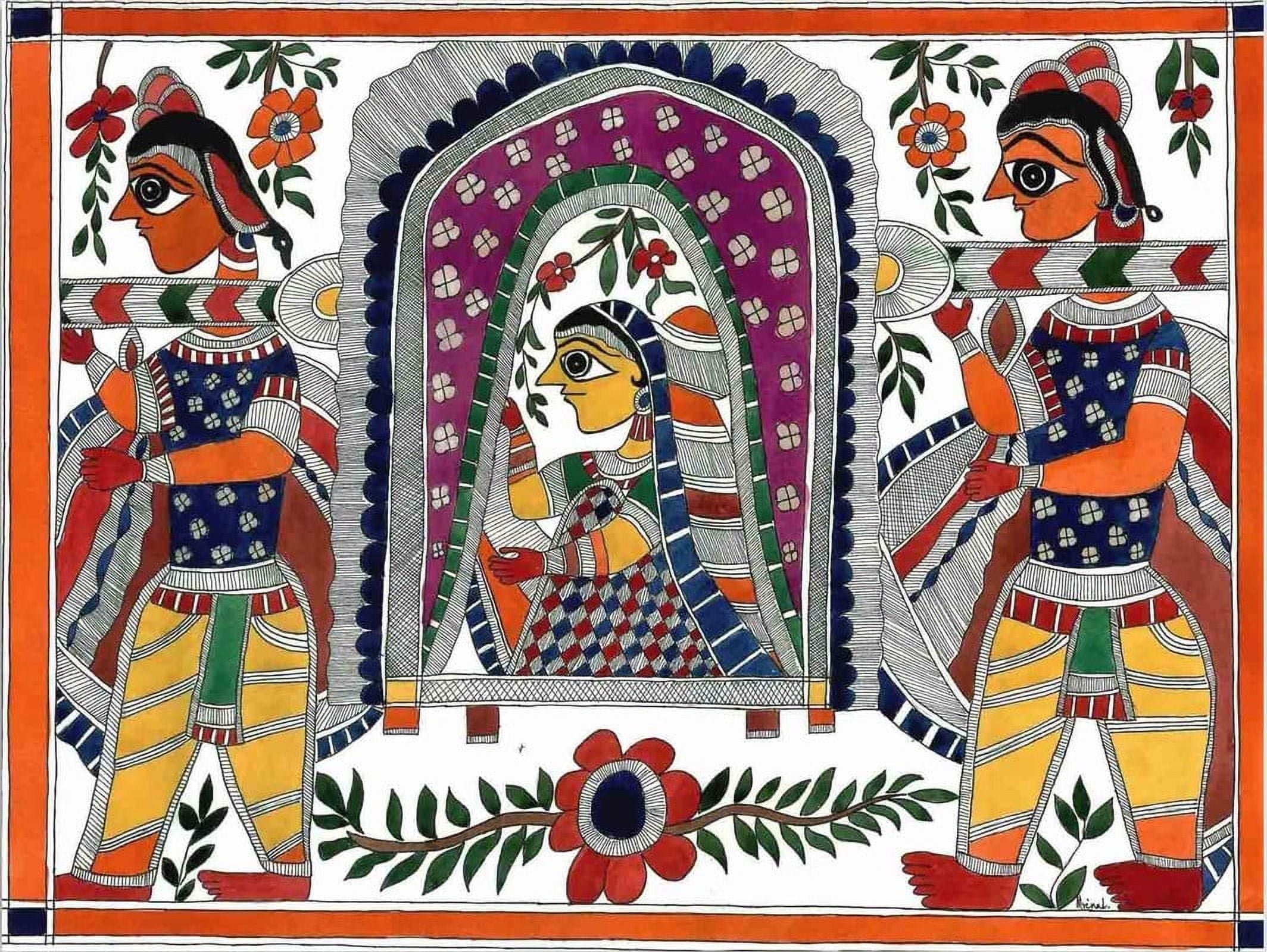 Dulhan on Doli, Madhubani style painting, Hand painted, Watercolour and ...