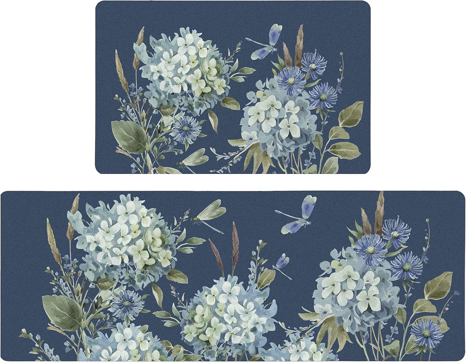 Dull Blue Floral Farmhouse Kitchen Rugs Set 2 Piece Colorful Fall ...