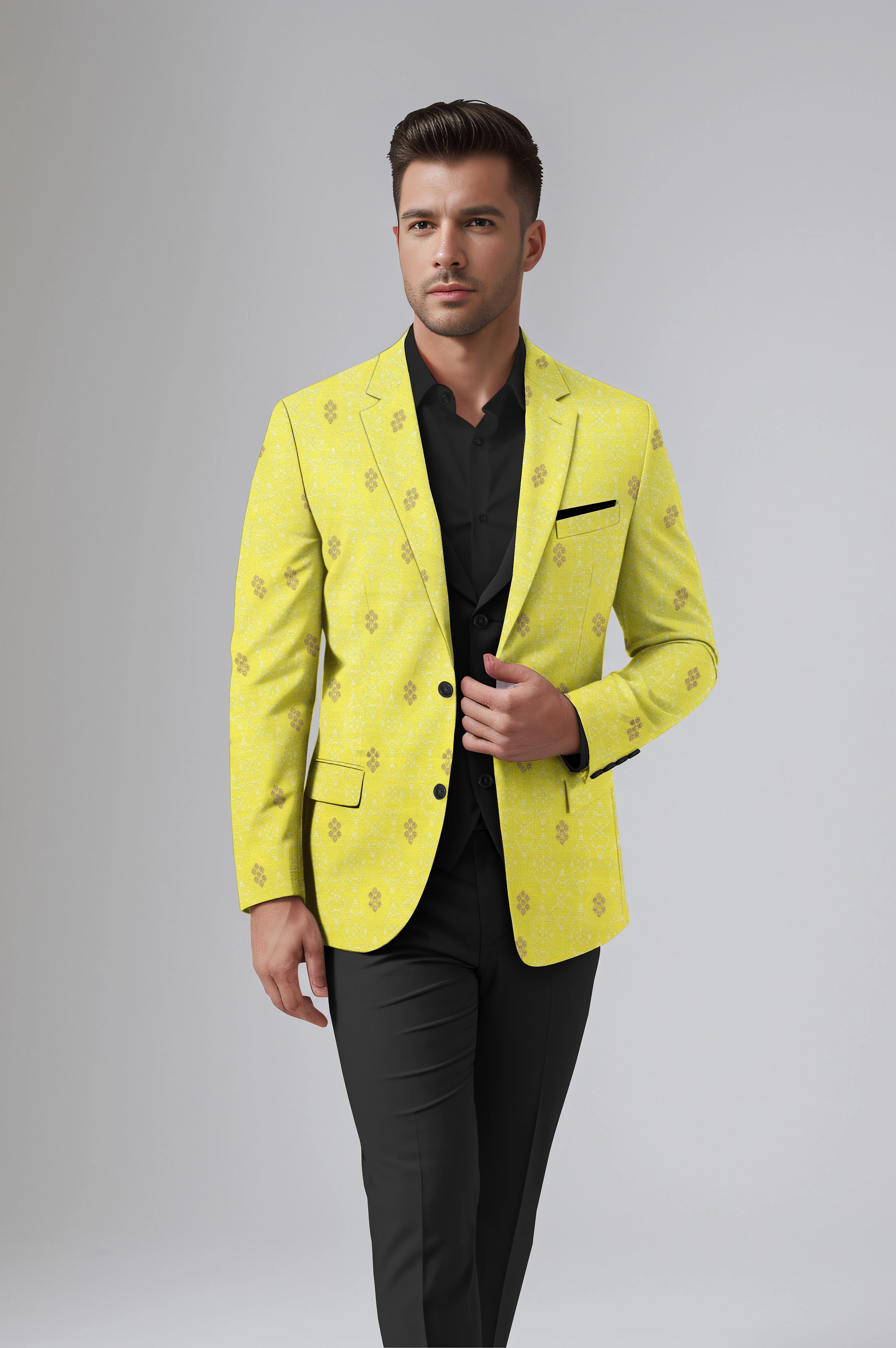 Dull Yellow Men's Party Jacquard Suit Jacket Slim Fit Blazer - Walmart.com