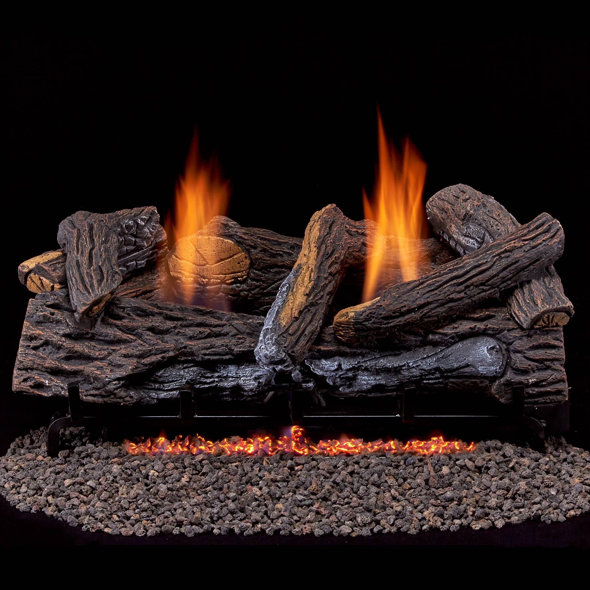 Duluth Forge Ventless Liquid Propane Gas Log Set - 24 in. Stacked Oak, 33,000 BTU, Remote ...