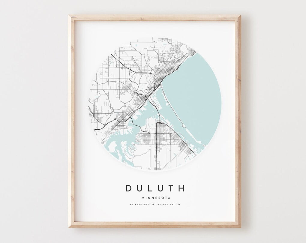 Duluth Map Print, Duluth Map Poster City Wall Art, Mn Road Map ...