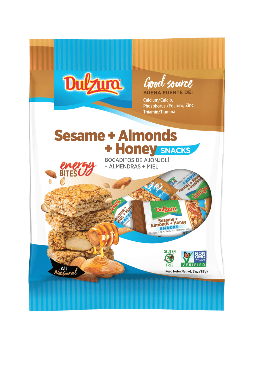Dulzura Sesame Honey Almonds 2.64oz, Snack Breakfast Bar, with a ...