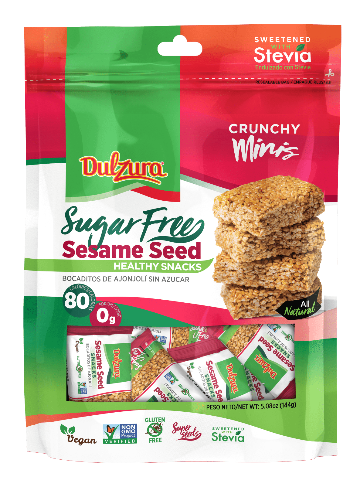 Dulzura, Sugar Free Sesame Seed Snacks, 5.08 oz, Naturally Sweetened ...
