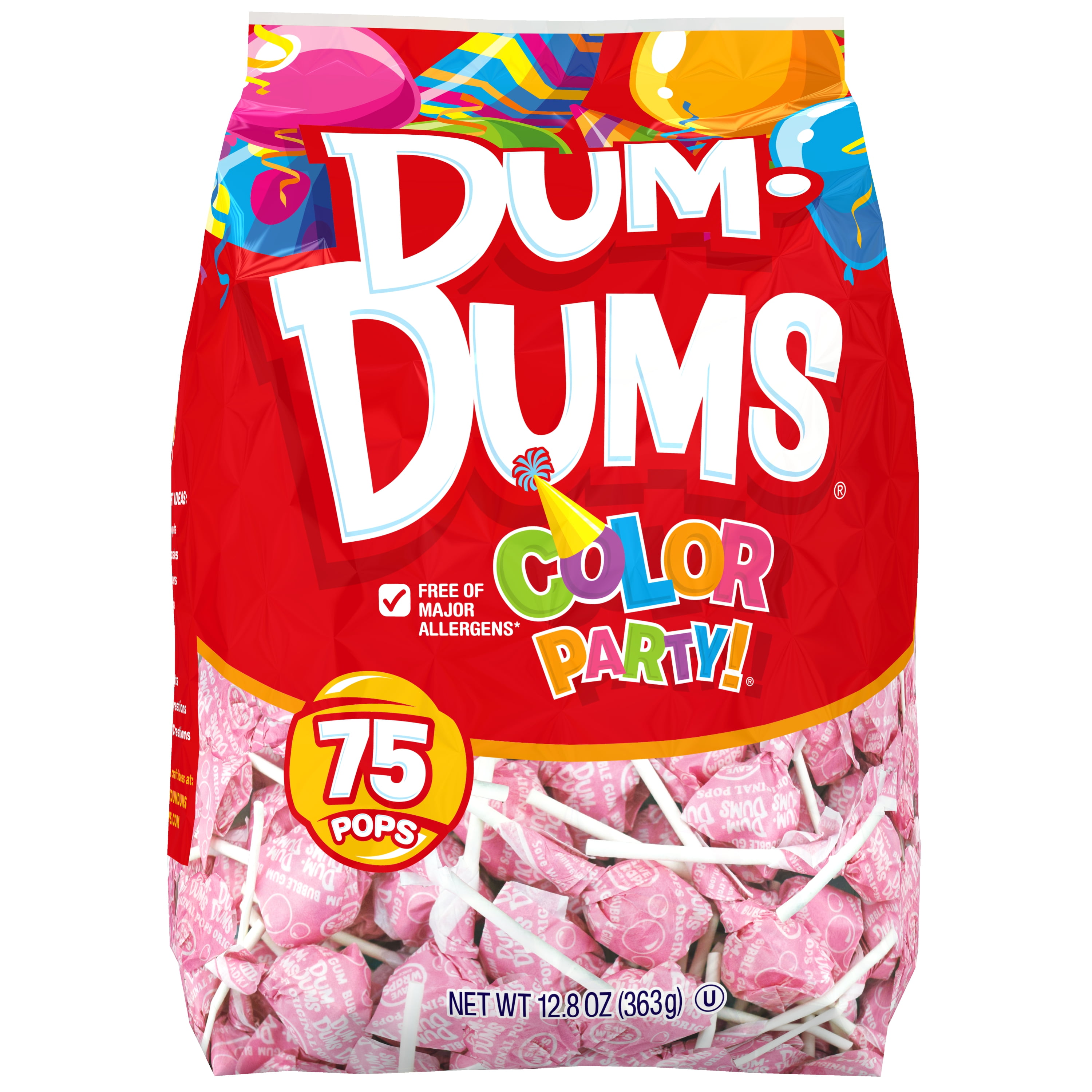 Dum Dums Color Party Lollipops, Light Pink, Bubble Gum Flavor, 12.8 oz ...
