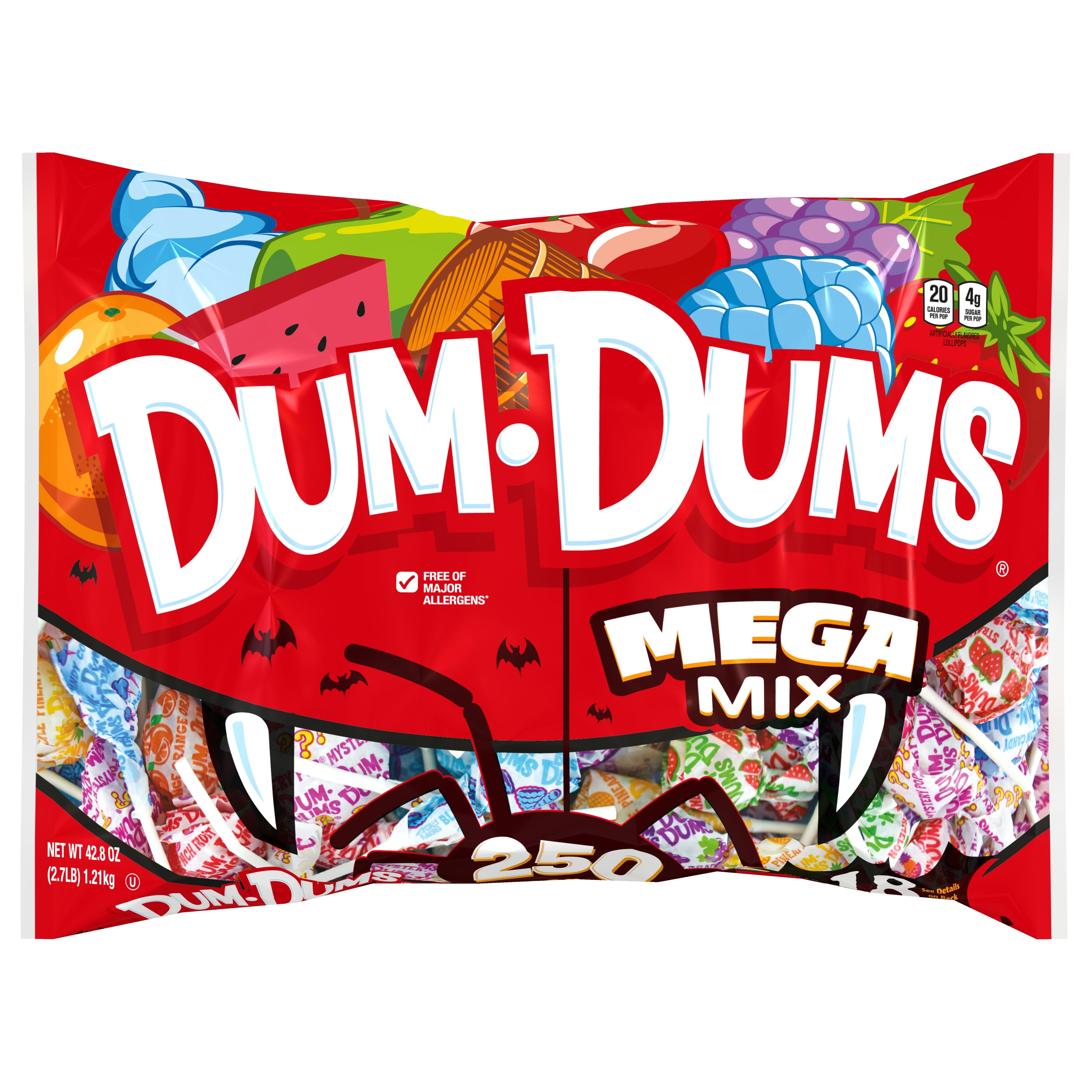 Dum Dums Mega Mix Lollipops Assorted Flavors 250 ct Lay Down Bag ...