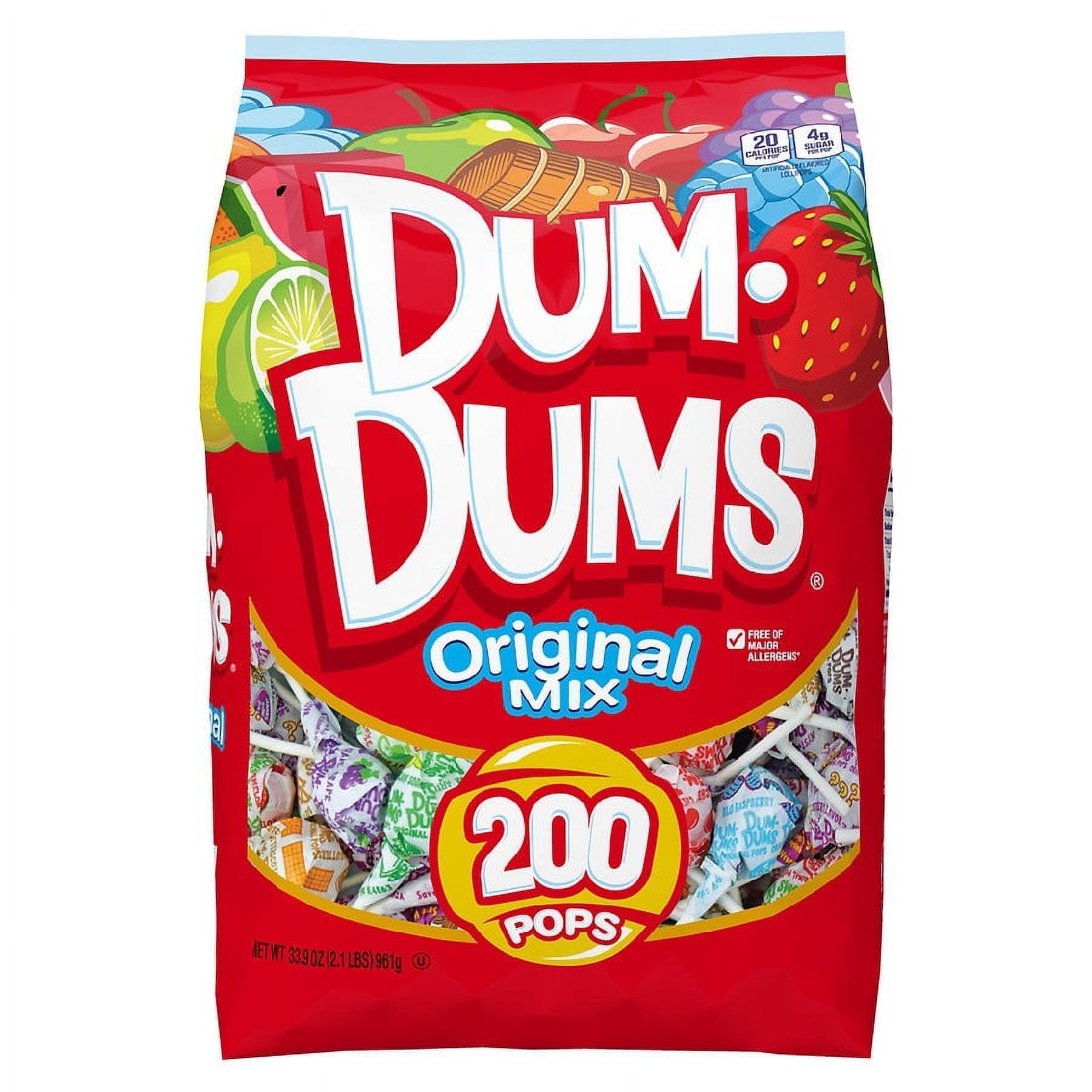 Dum Dums Original Pops, Large Variety Bag 200 Count 33.9 oz Pack of 2 ...