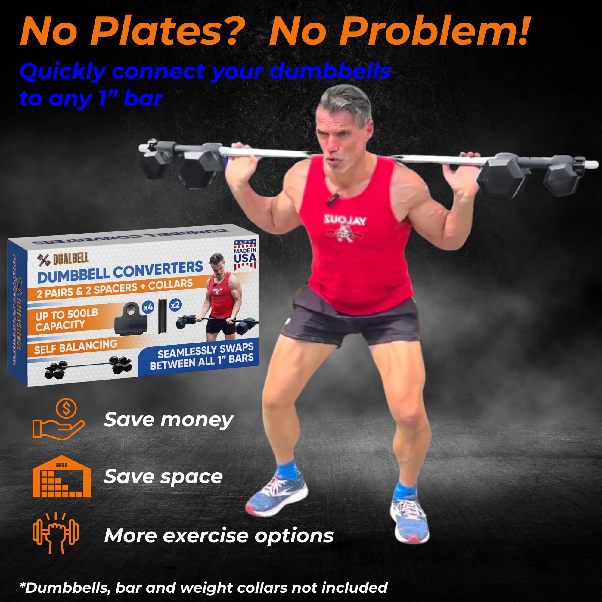 Dumbbell to Barbell Adapter for 1 Inch Bars, Converts Dumbbells into ...