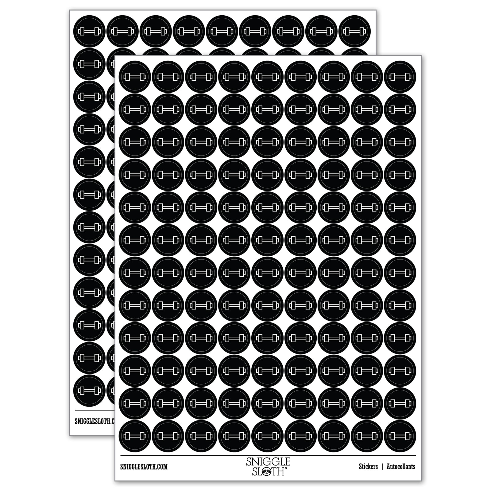 Dumbbell Barbell Weight Lifting Outline 200+ Round Stickers - Black ...