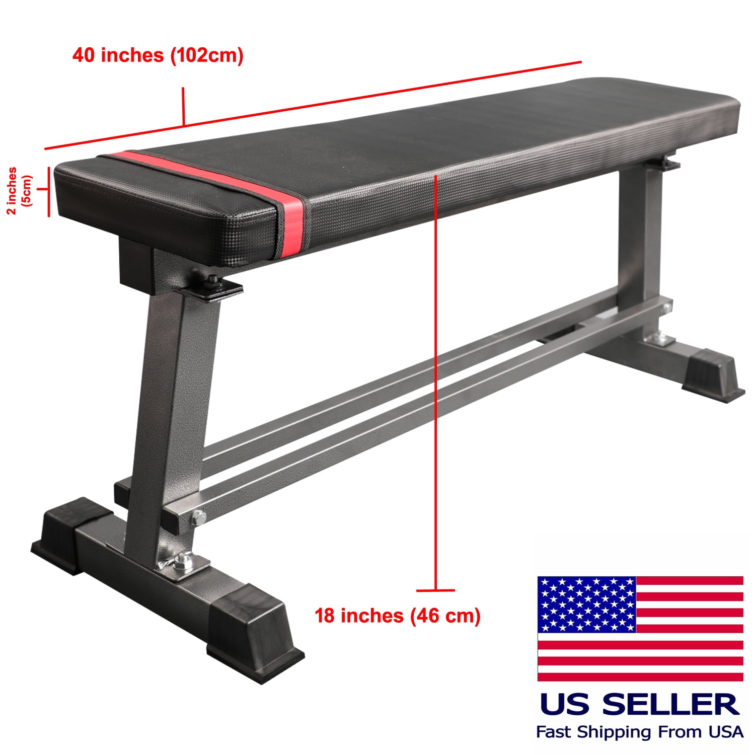 Flat Weight Bench with Built-in Dumbbell Rack Workout Bench Strength ...