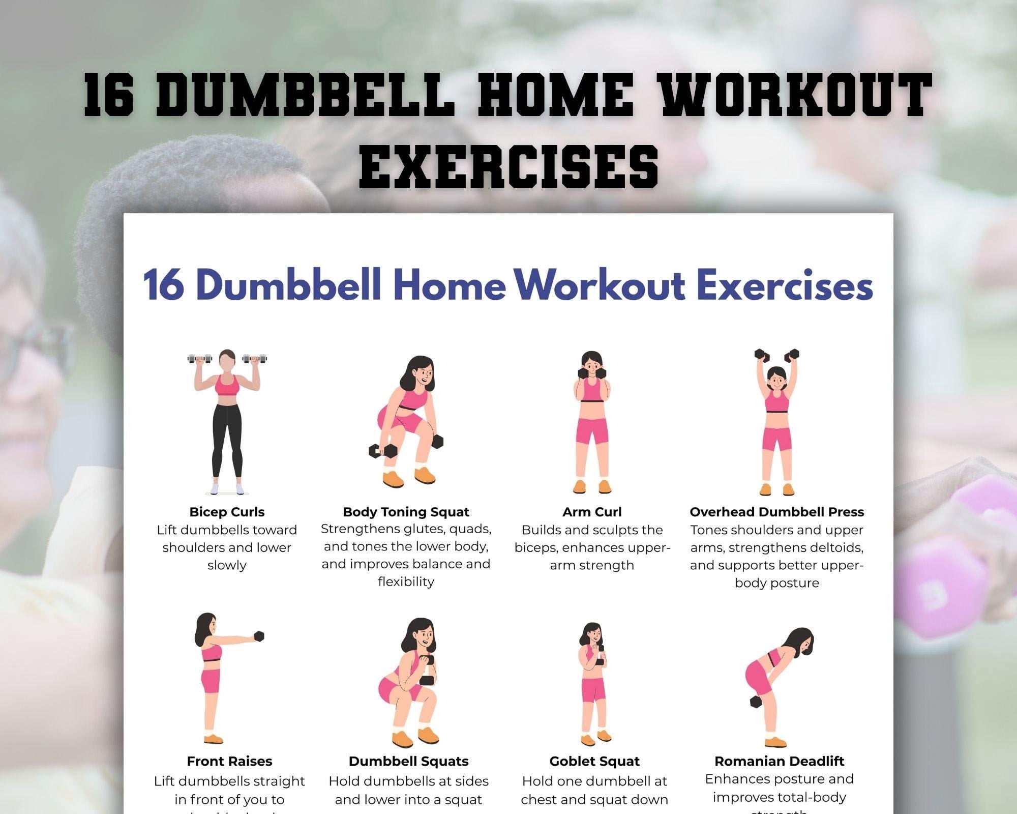 Dumbbell Home Exercise Poster For Women, Exercise Poster, Home Fitness ...