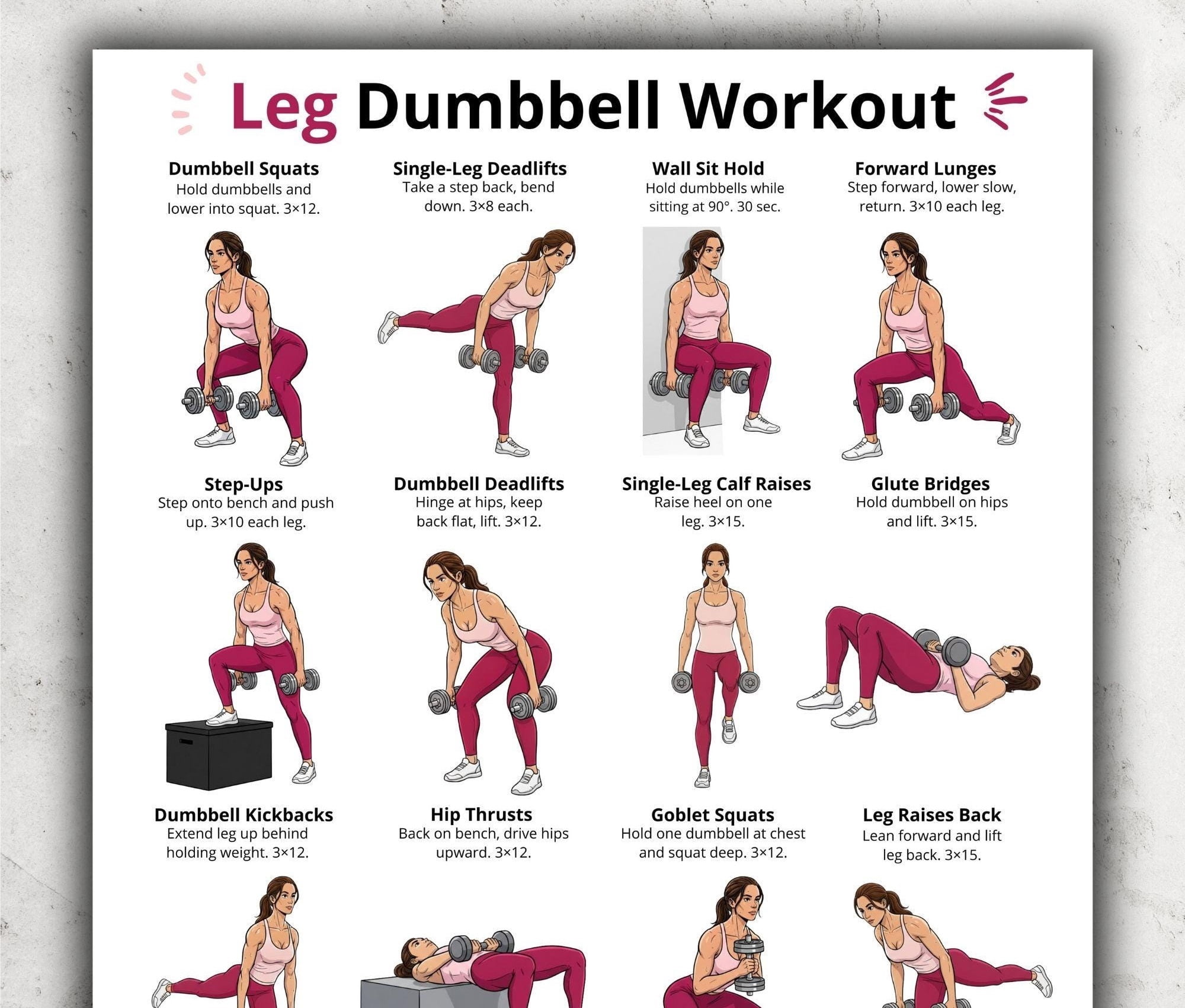 Dumbbell Leg Workout Poster Home Gym Lower Body Exercise Chart ...