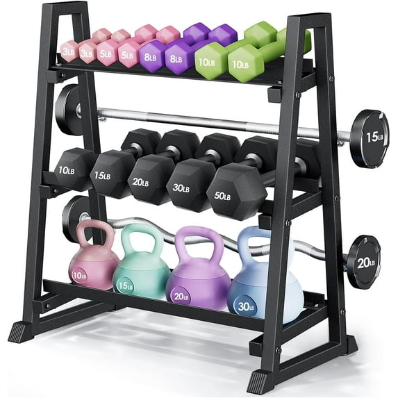 Dumbbell Rack, 3 Tiers Heavy Duty Weight Rack for Home Gym, Trapezoidal ...