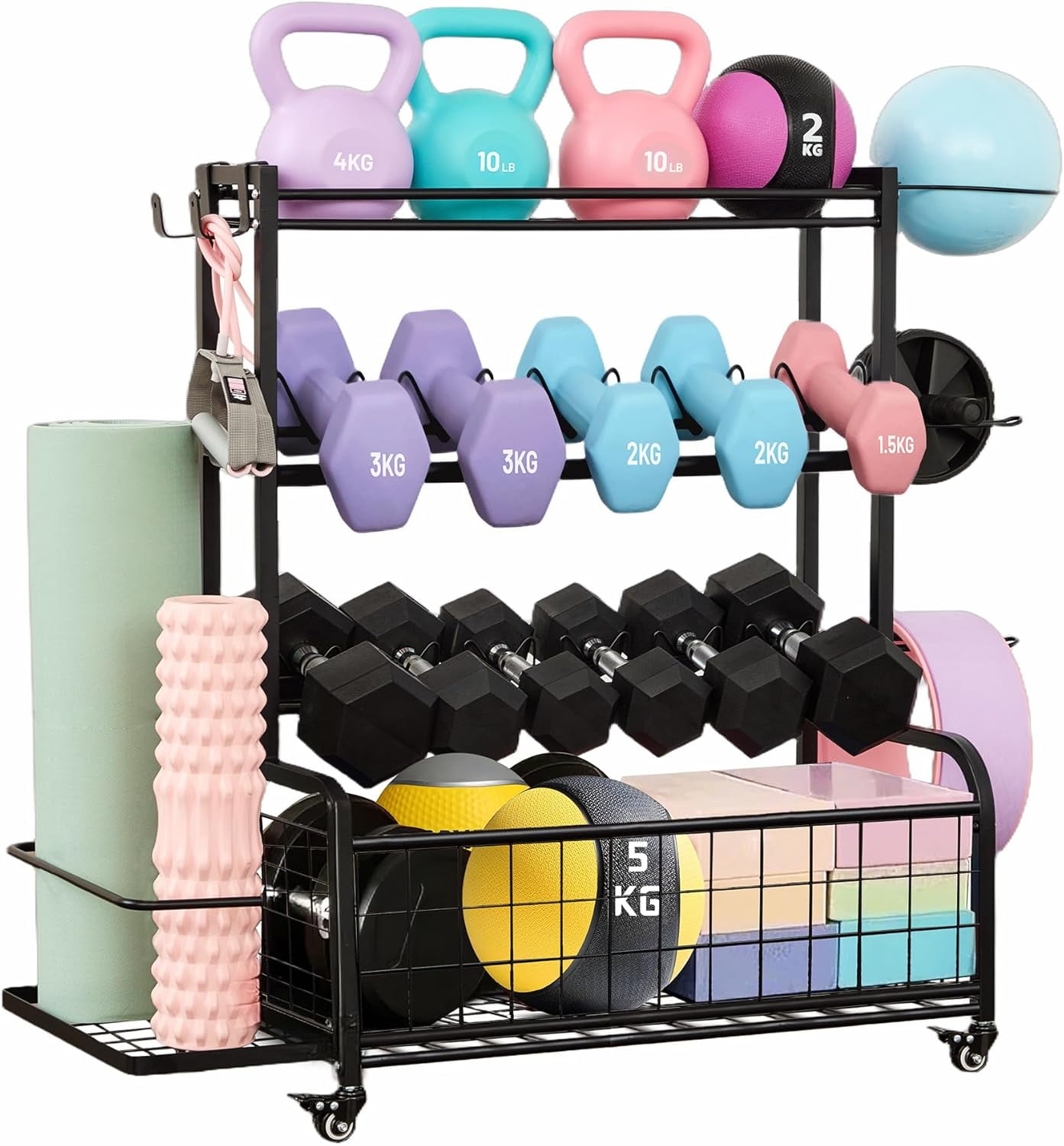 Dumbbell Rack, 400LBS Weight Rack for Dumbbells Kettlebells, Adjustable ...