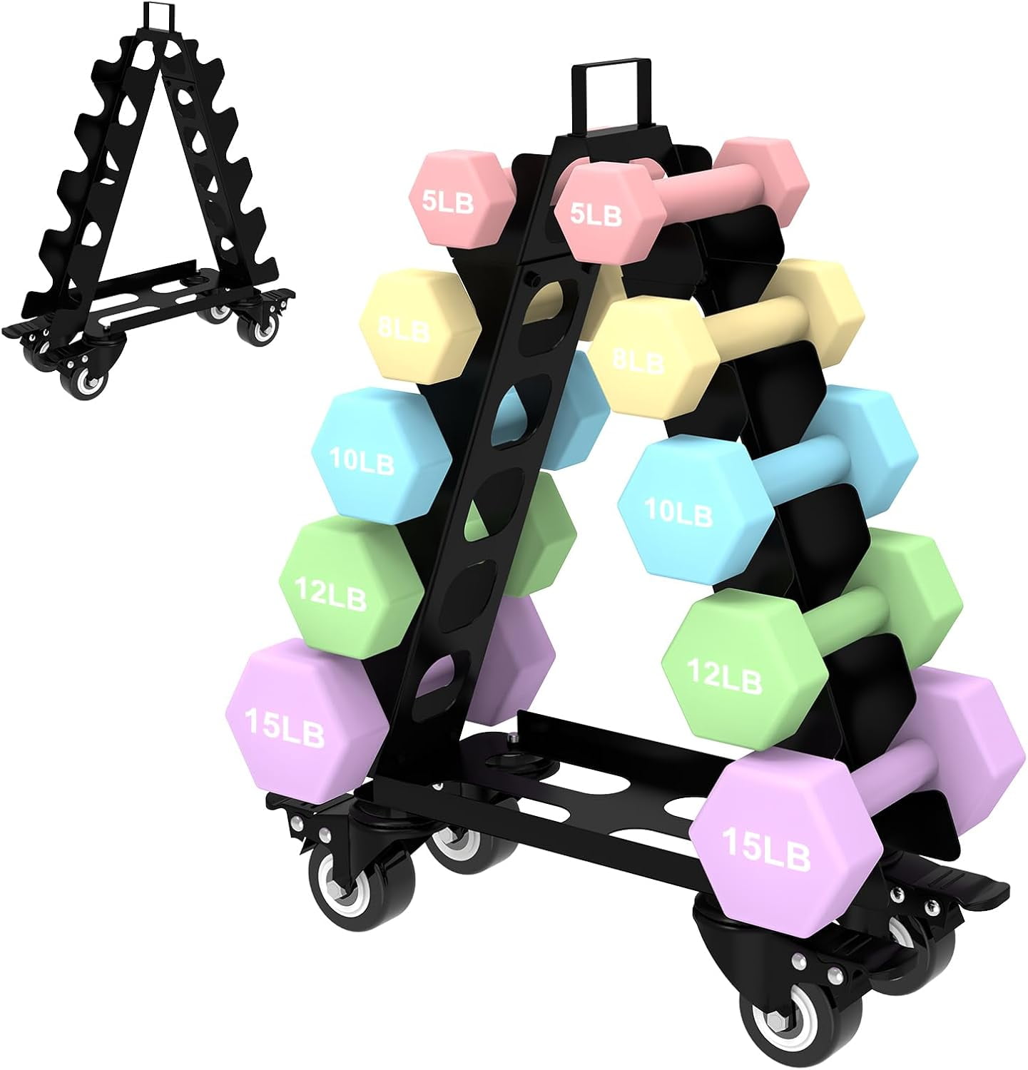Dumbbell Rack 5 Tier with Wheels(Dumbbells not included),A-Frame Metal ...