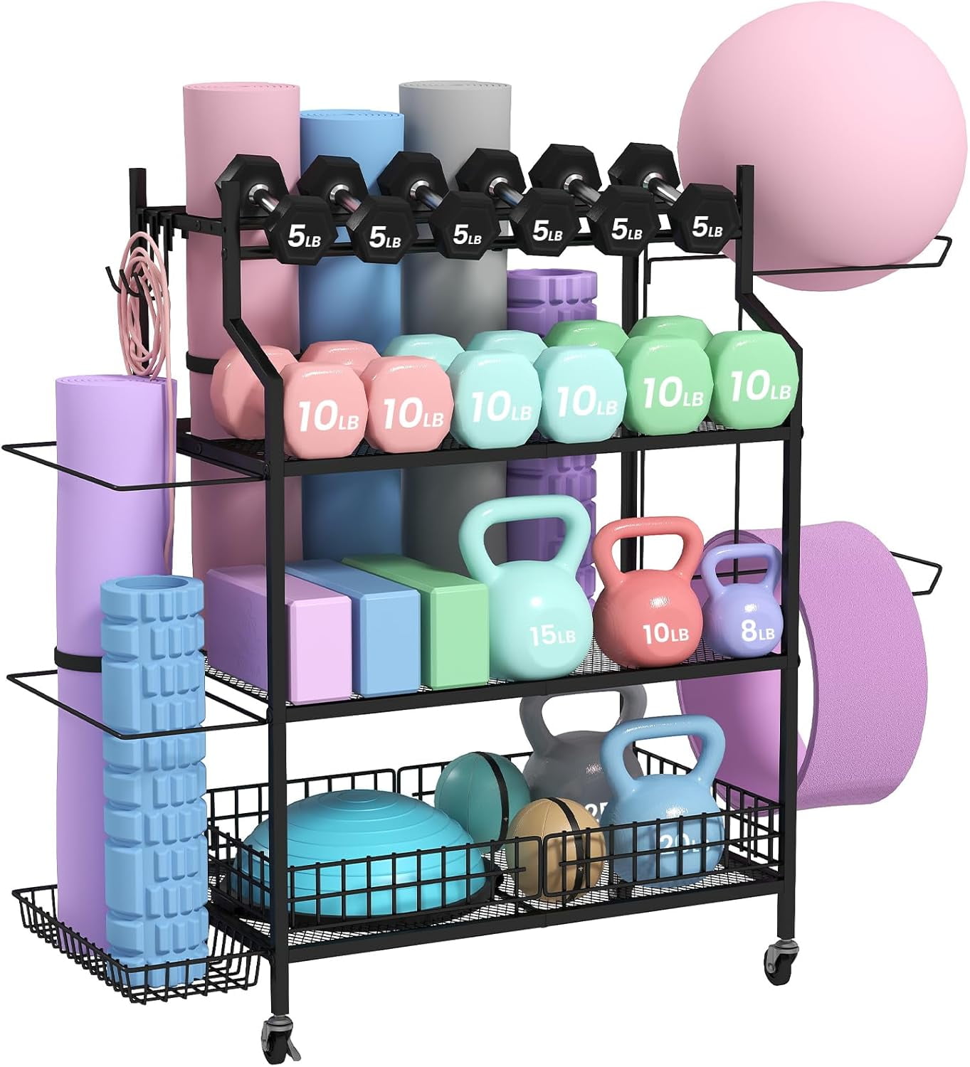 Dumbbell Rack, Heavy Duty Weight Rack for Home Gym, Yoga Mat Storage ...