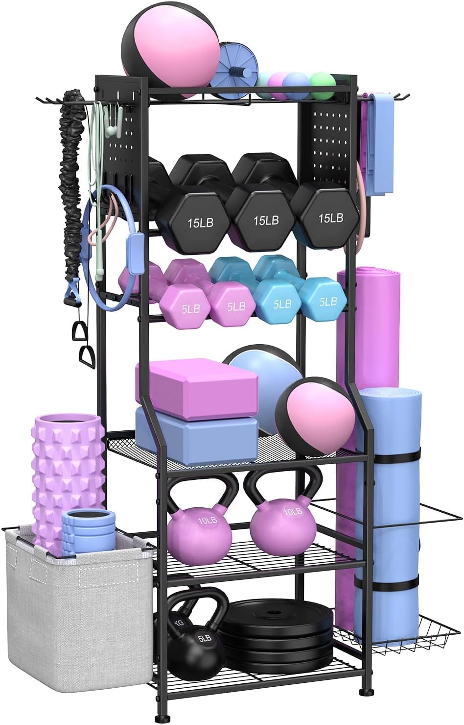 Dumbbell Rack, Home Gym Storage for Kettlebells, Yoga Mat & Strength ...
