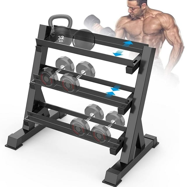 Neche 3-Tier Heavy-Duty Dumbbell Stand, Adjustable Storage Rack, 1100lb ...