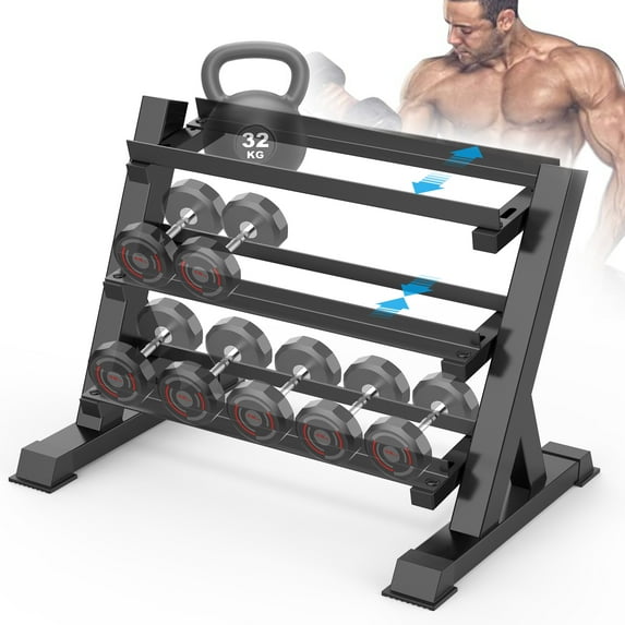 Neche 3-Tier Heavy-Duty Dumbbell Stand, Adjustable Storage Rack, 1100lb ...