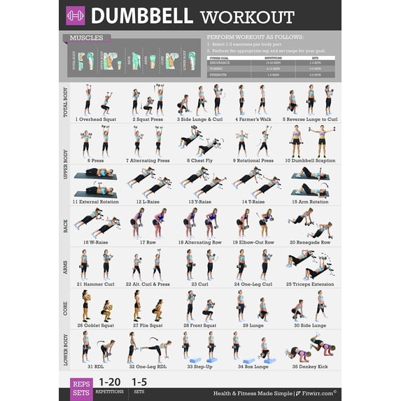 Dumbbell Workout Chart Exercise Poster,Living room, wall decoration ...