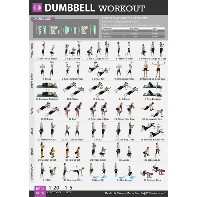 Dumbbell Workout Chart Exercise Poster,Living room, wall decoration ...