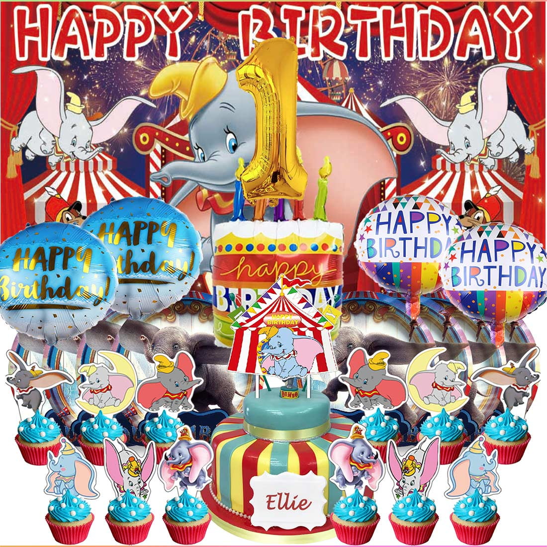 Dumbo 1st Tableware Balloons Cake Toppers Backdrop Banner Supplies ...