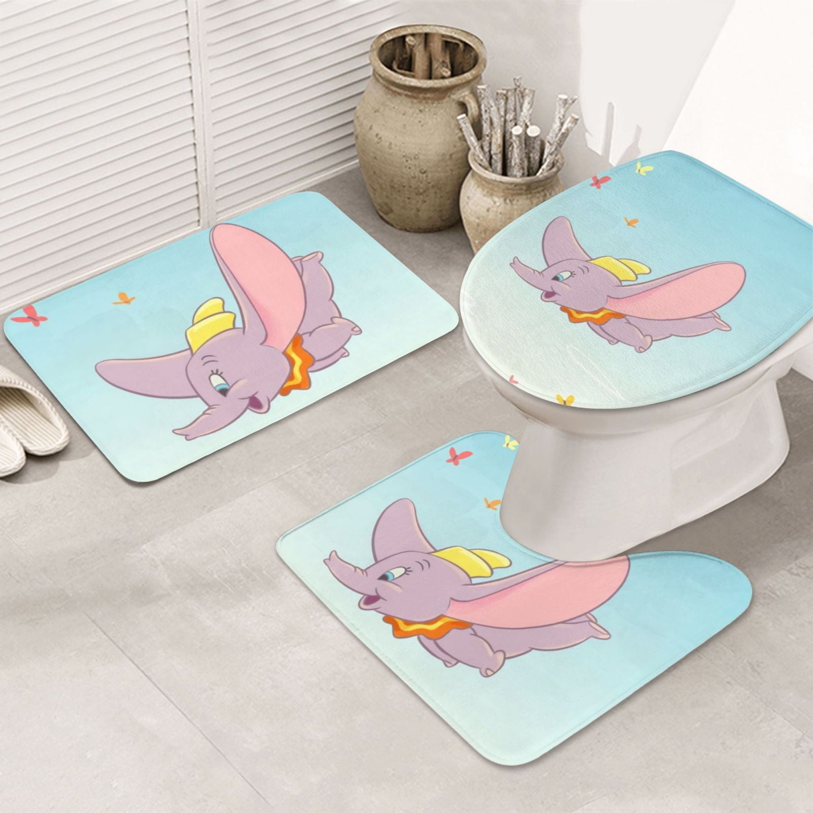 Dumbo 3 Piece Bathroom Rug Set Includes Bathroom Rug, Contoured Mat And ...