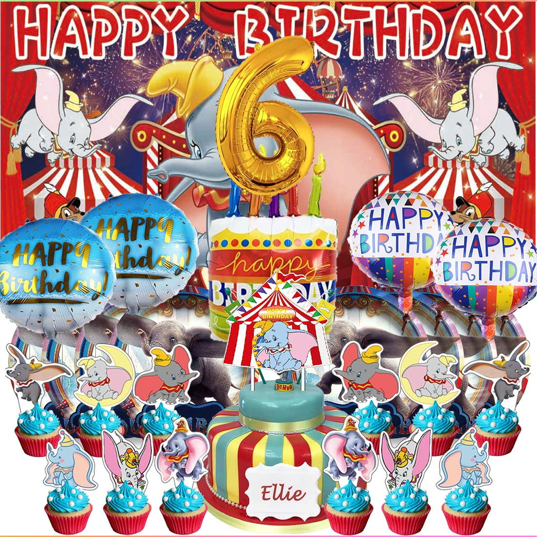 Dumbo 6th Tableware Balloons Cake Toppers Backdrop Banner Supplies ...