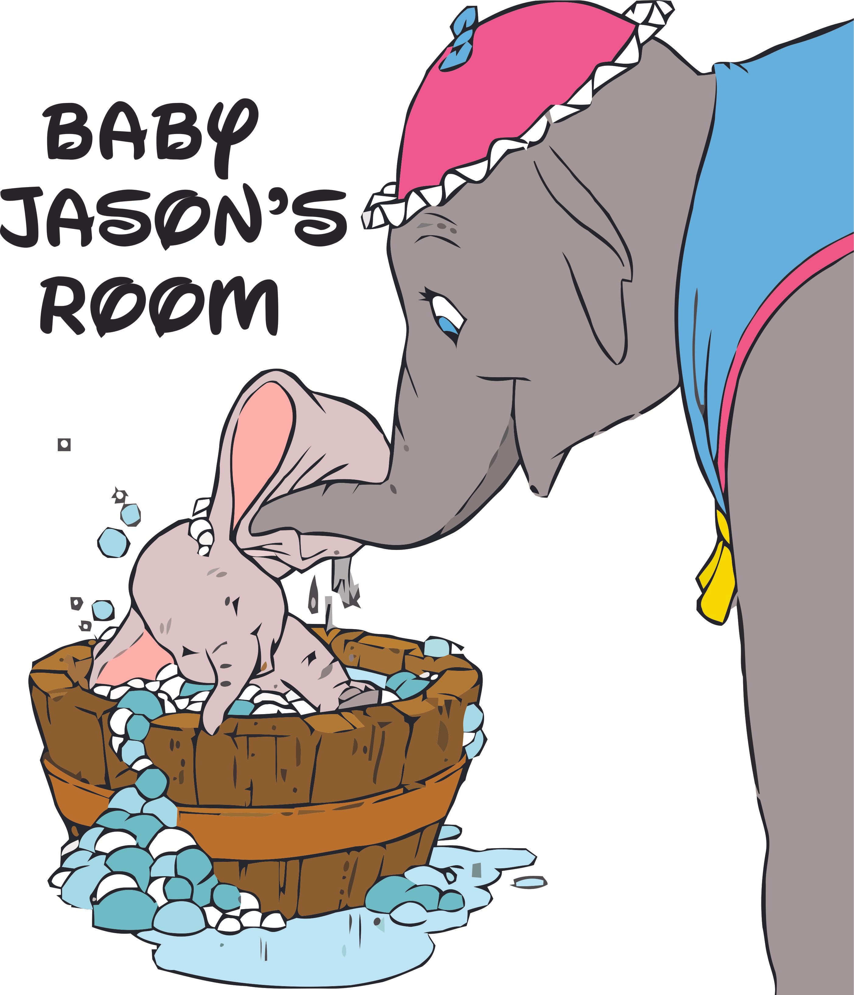Dumbo Baby Elephant Bath Childrens Personalized Wall Decal Custom Vinyl ...