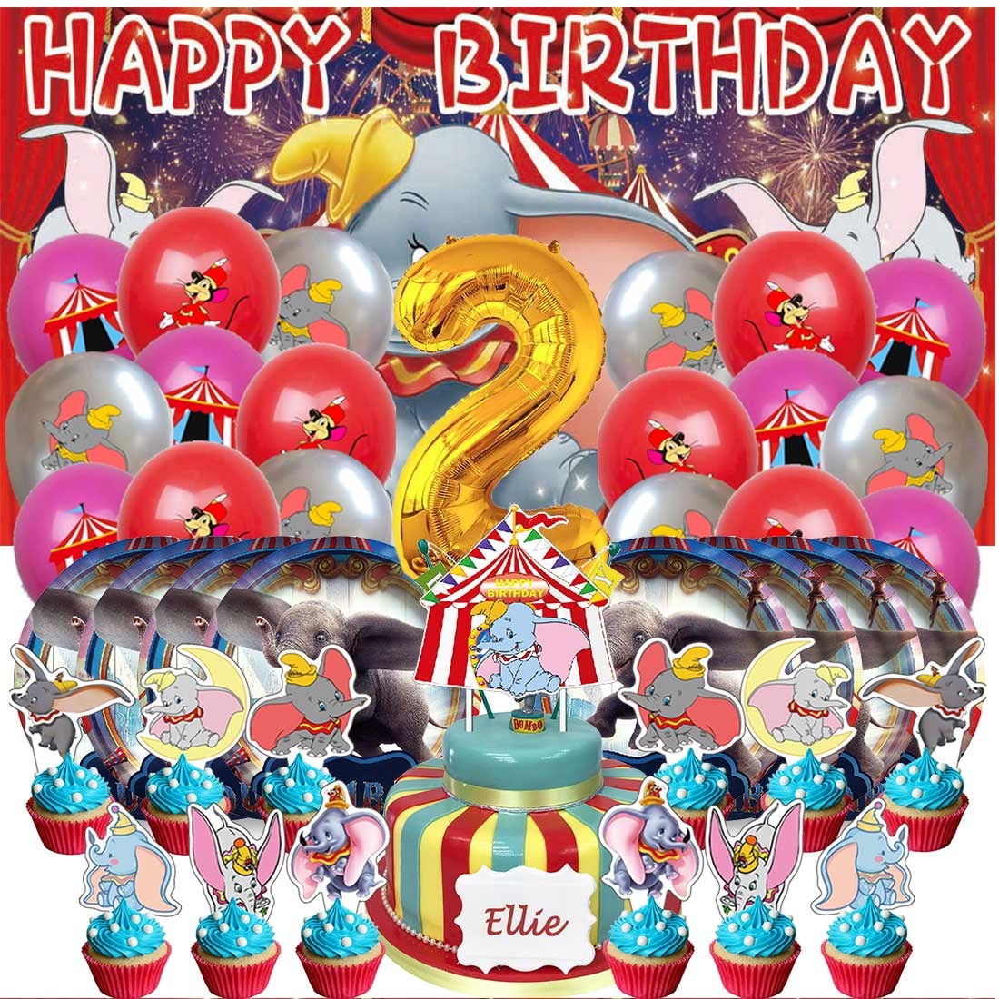 Dumbo Balloons Party Supplies 2nd Decor Tableware Birthday Cake Topper ...