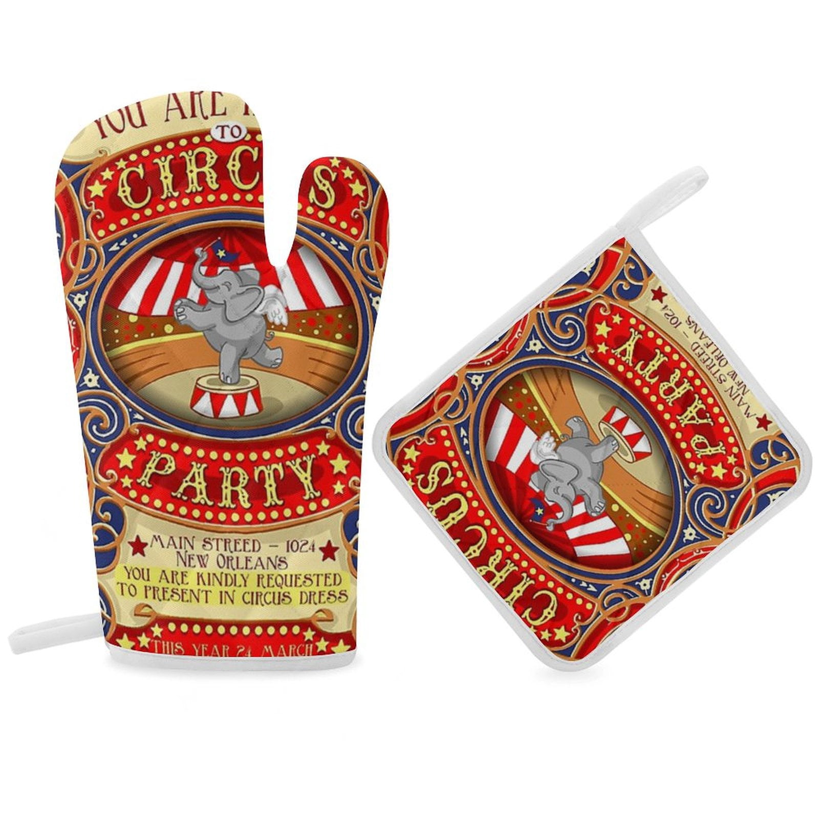 Dumbo Flying Elephant Circus Party Oven Gloves And Pots Stand Set Oven ...