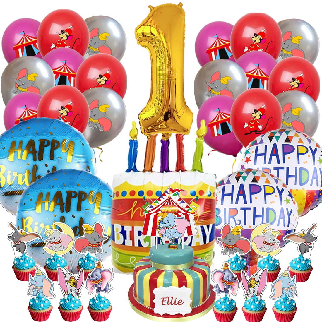 Dumbo Party Supplies 1st Decor Kit Balloons Birthday Cake Topper ...