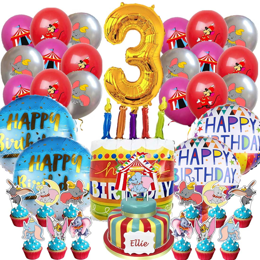 Dumbo Party Supplies 3rd Decor Kit Balloons Birthday Cake Topper ...