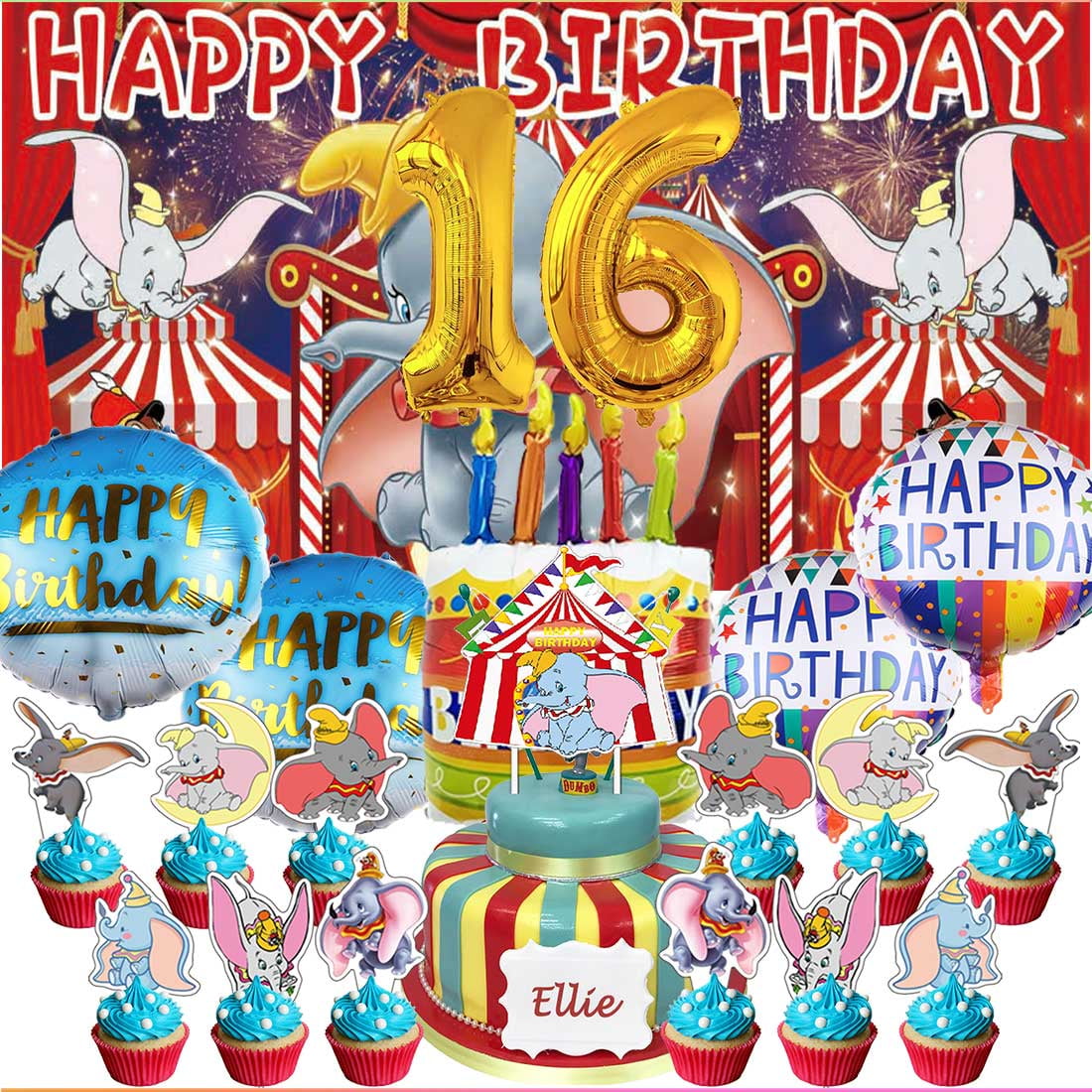 Dumbo Party Supplies Decor 16th Kit Balloons Birthday Cake Topper ...