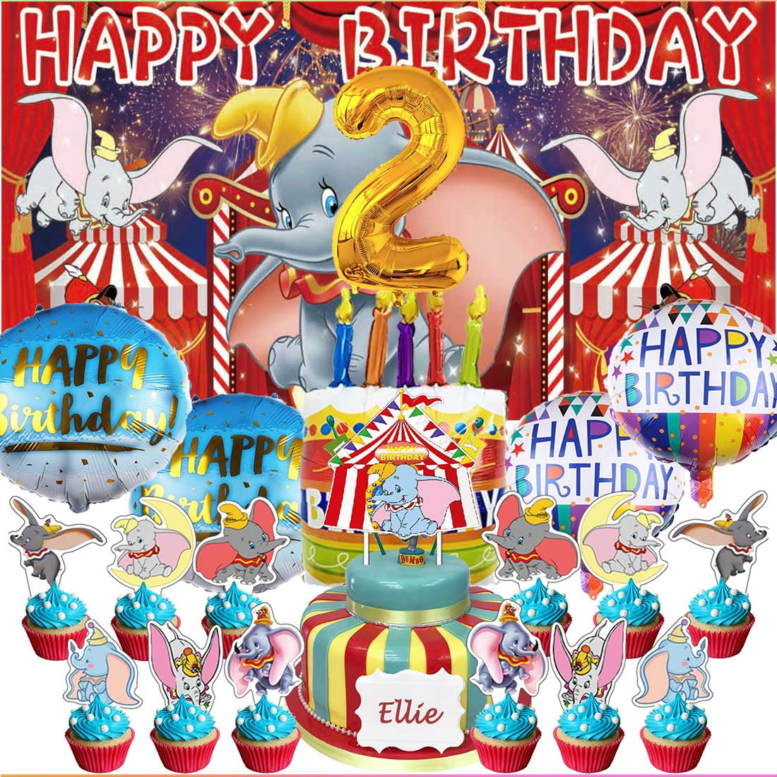 Dumbo Party Supplies Decor 2nd Kit Balloons Birthday Cake Topper Banner ...