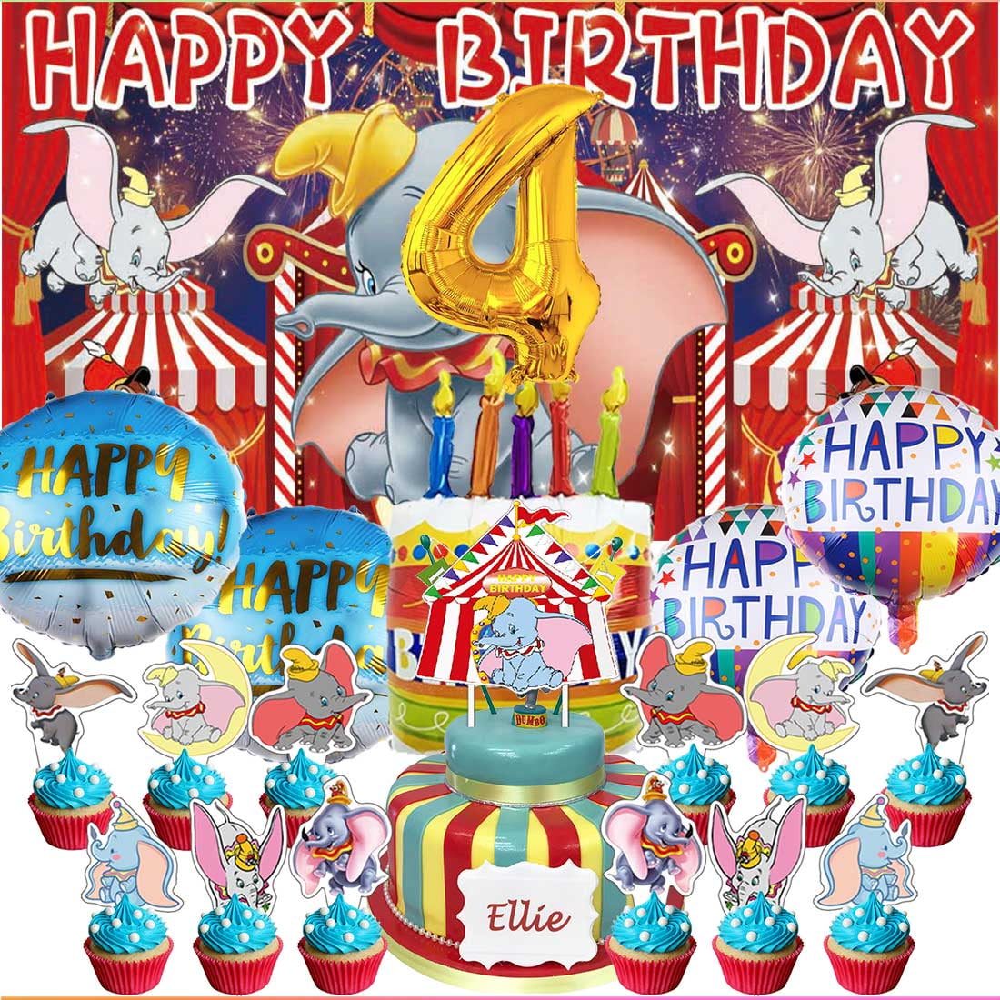 Dumbo Party Supplies Decor 4th Kit Balloons Birthday Cake Topper Banner ...