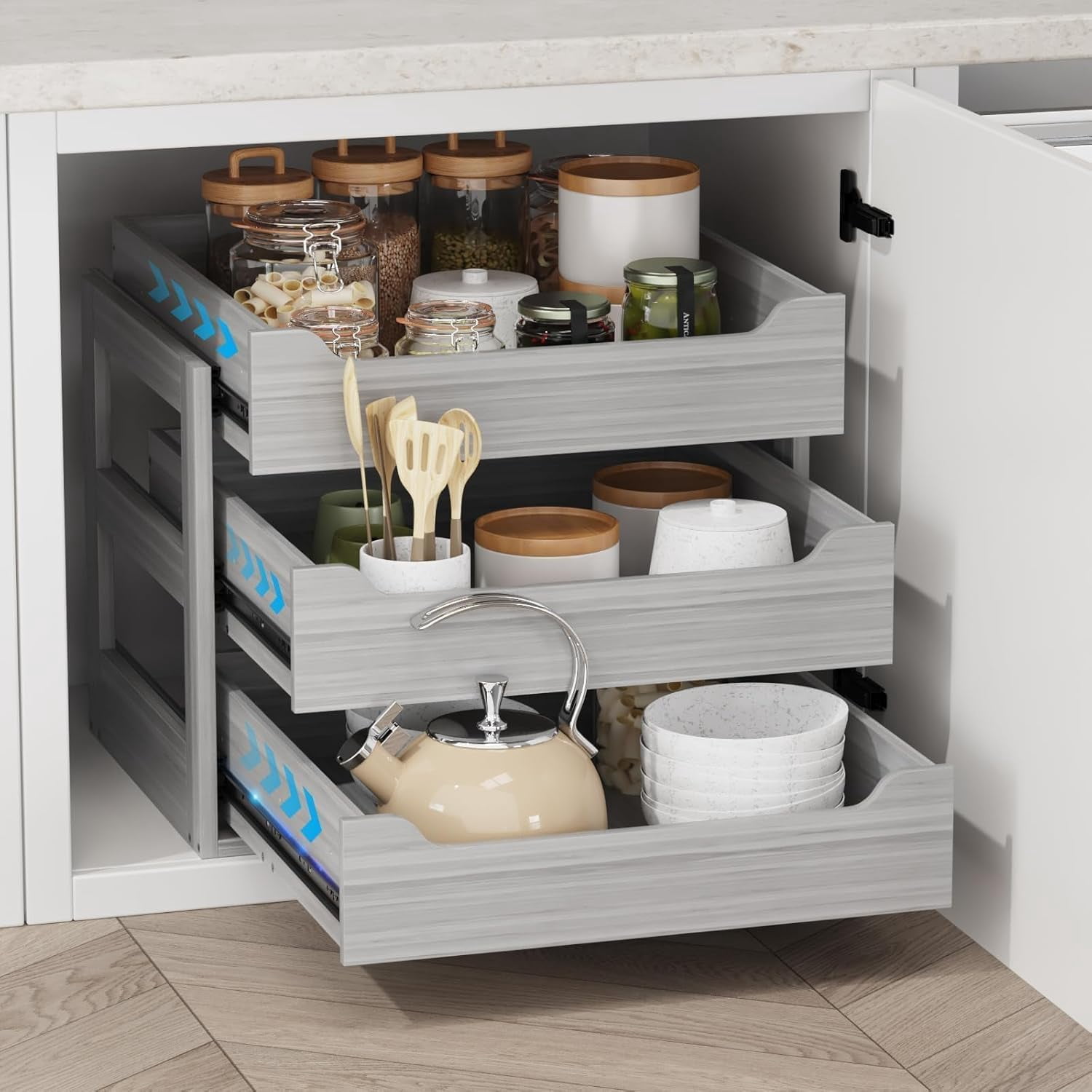 Dumekko Pull Out Drawers For Cabinets, 23" W x 21.65" D x 19" H Slide ...