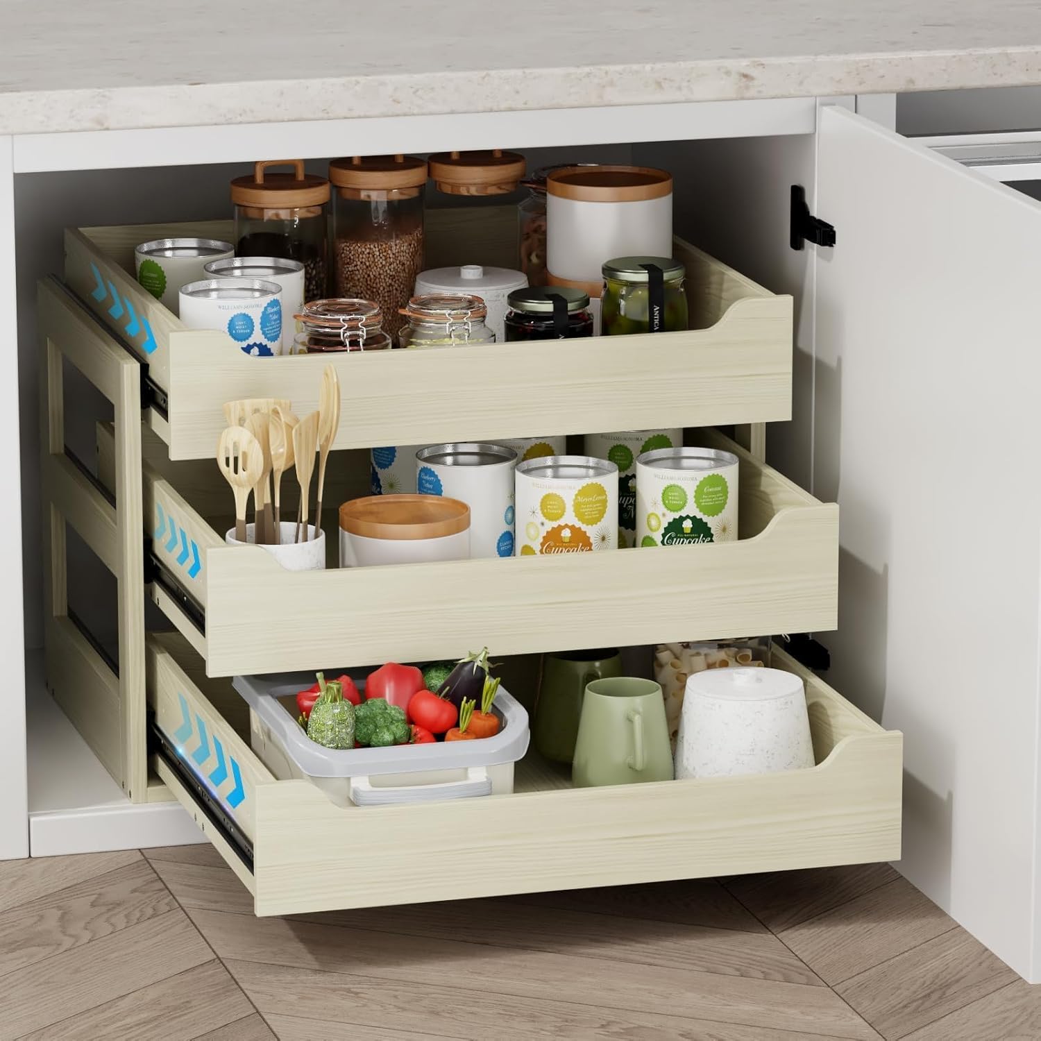 Dumekko Pull Out Drawers For Cabinets, 25" W x 21.65" D x 19" H Slide ...