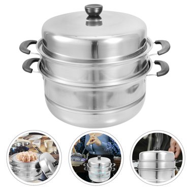 Bamboo Steamer 10 Inch 2 Tier Wooden Basket, Kit For Cooking Dumpling ...