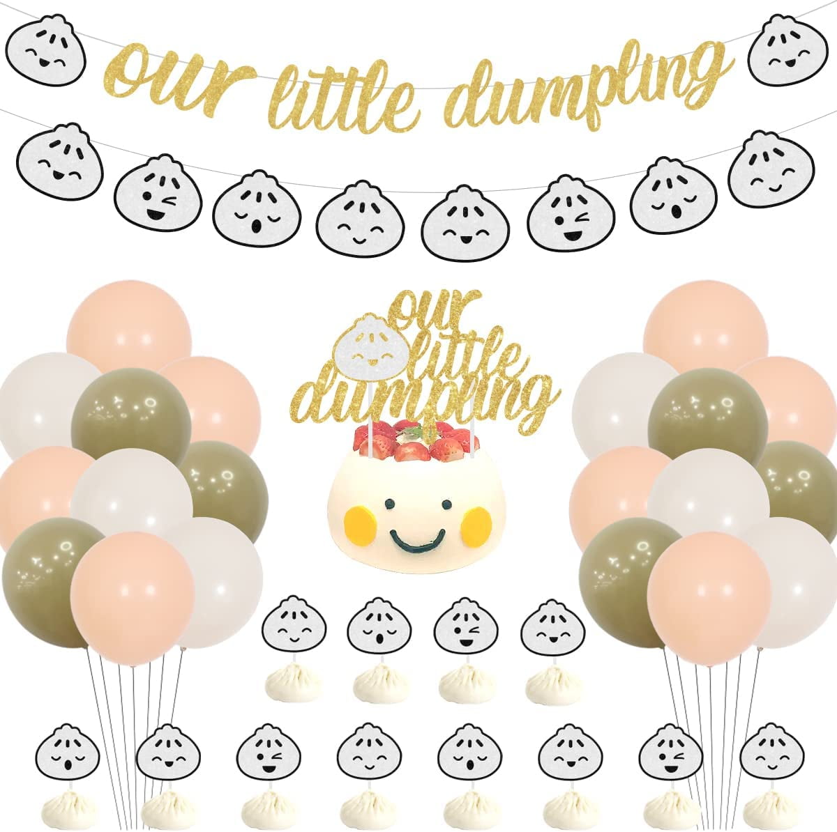 Dumplings Themed Party Decorations: Glitter Banner, Garland & Cupcake ...