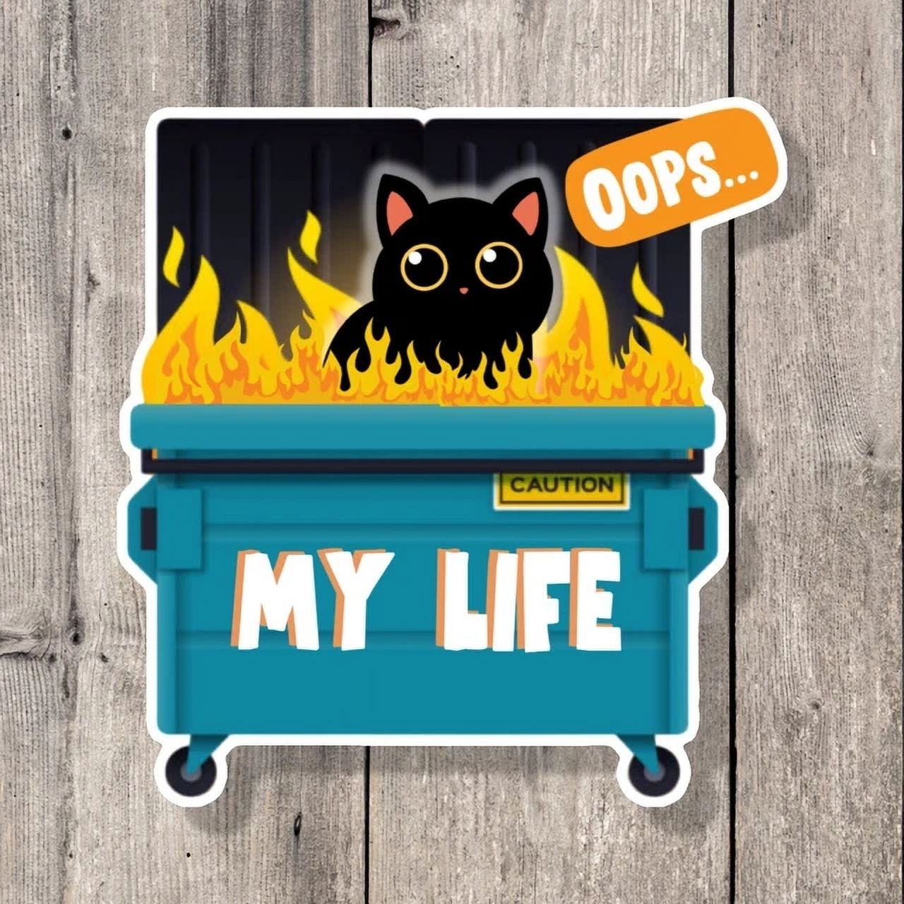 Dumpster Fire Cat Vinyl Laptop Sticker Water Bottle Sticker Decalkindle ...