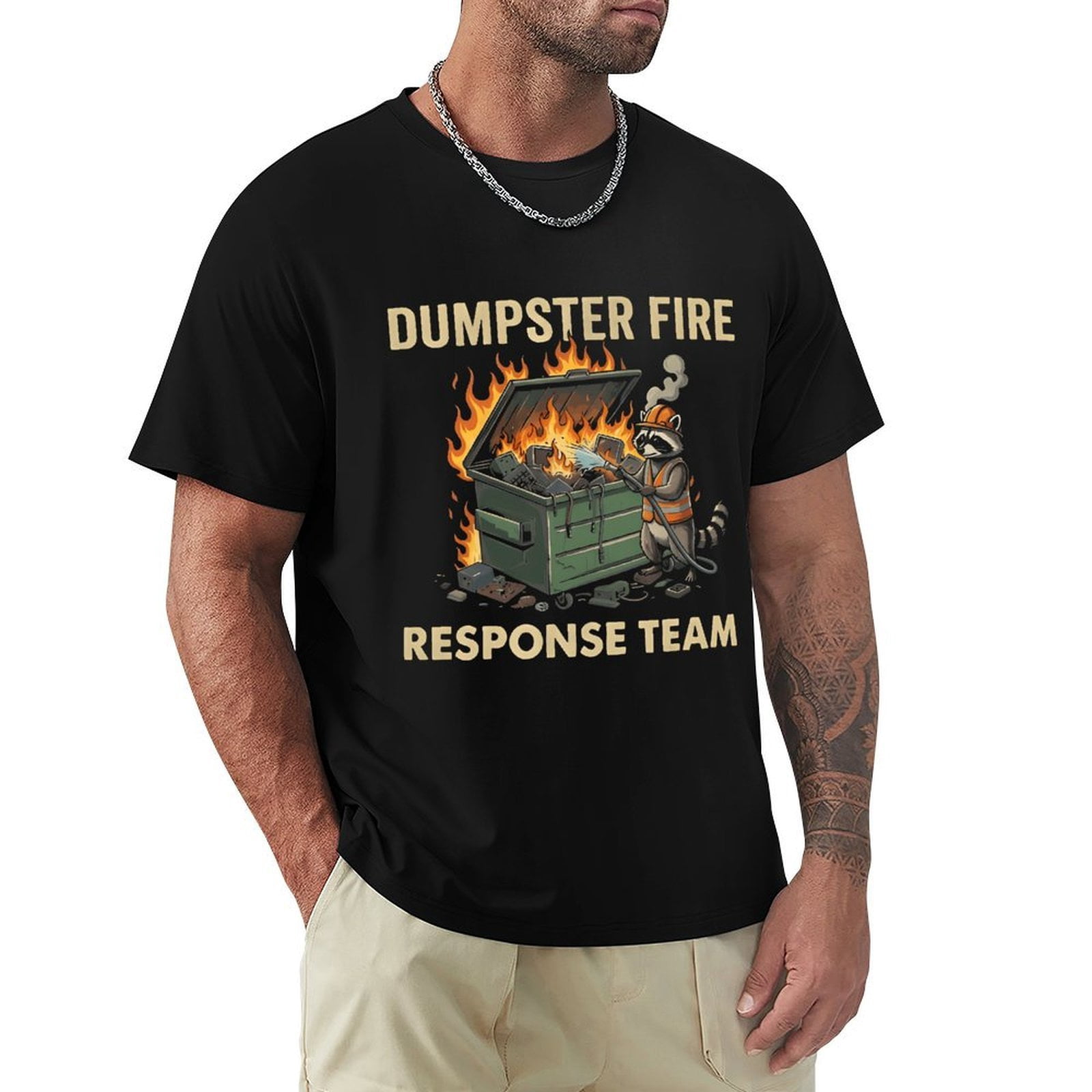 Dumpster Fire Men's Cotton HD Print Short Sleeve T-Shirt Crew Neck Top ...