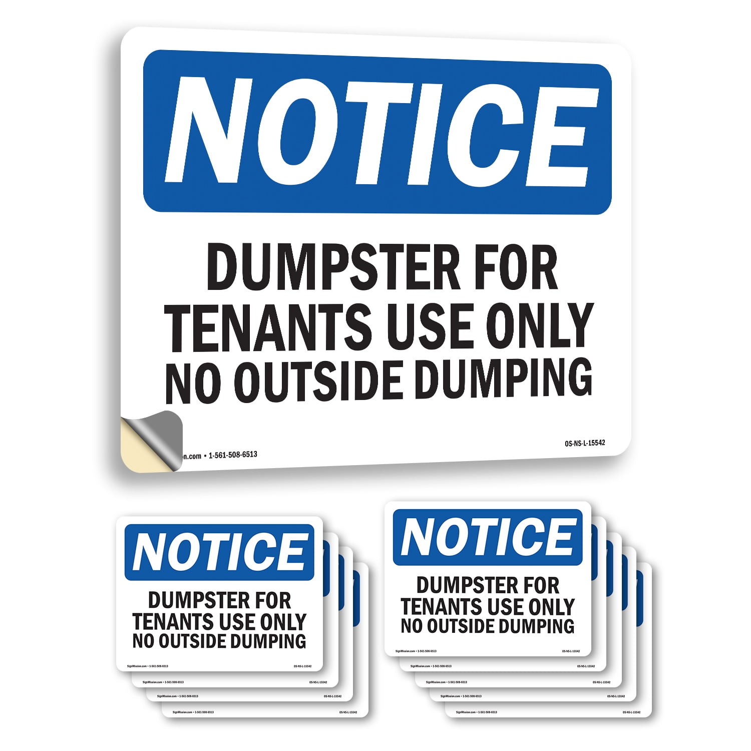 Dumpster For Tenants Use Only With Symbol OSHA Notice Vinyl Decal Label ...