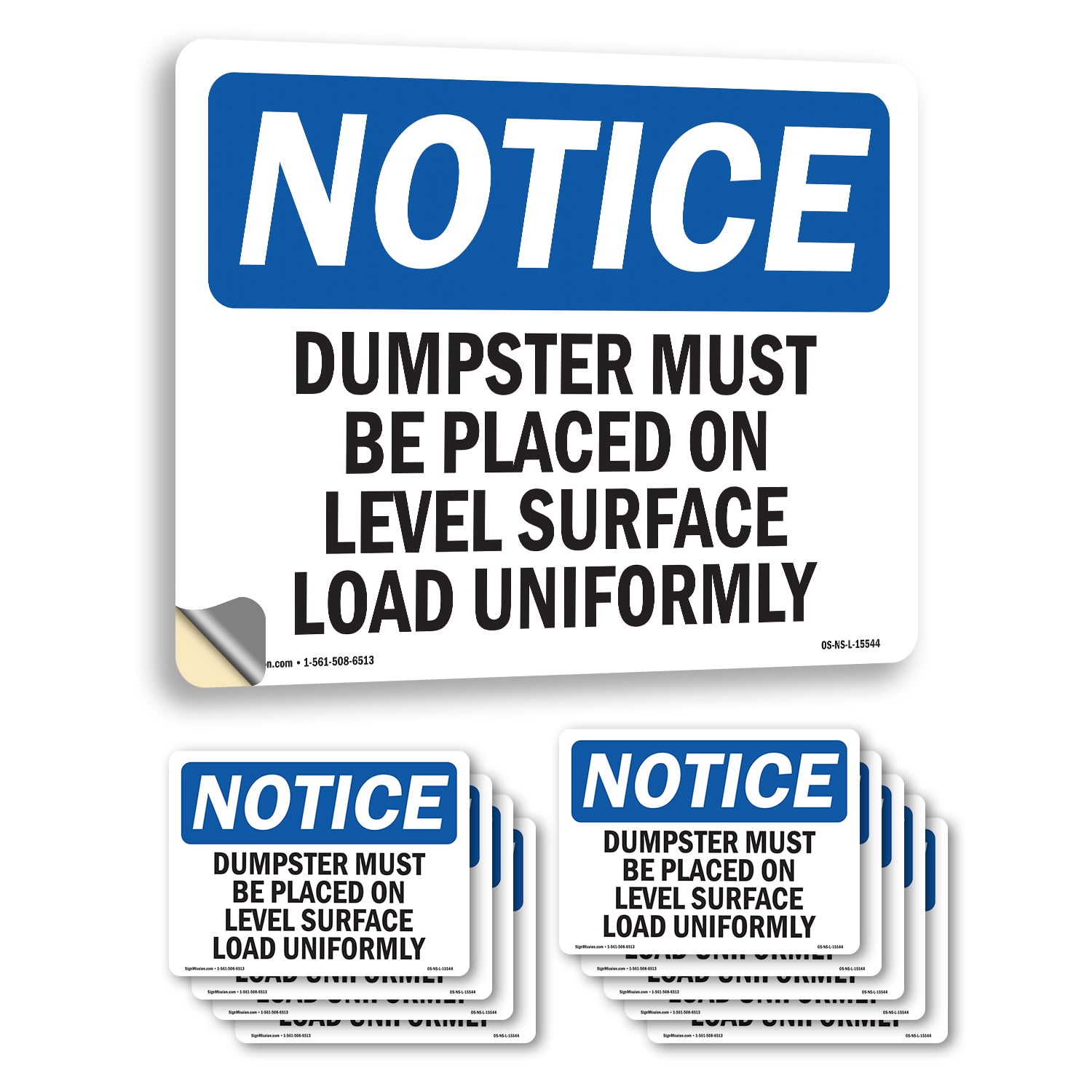 Dumpster Level Surface Load Uniformly OSHA Notice Vinyl Decal Label 10 ...