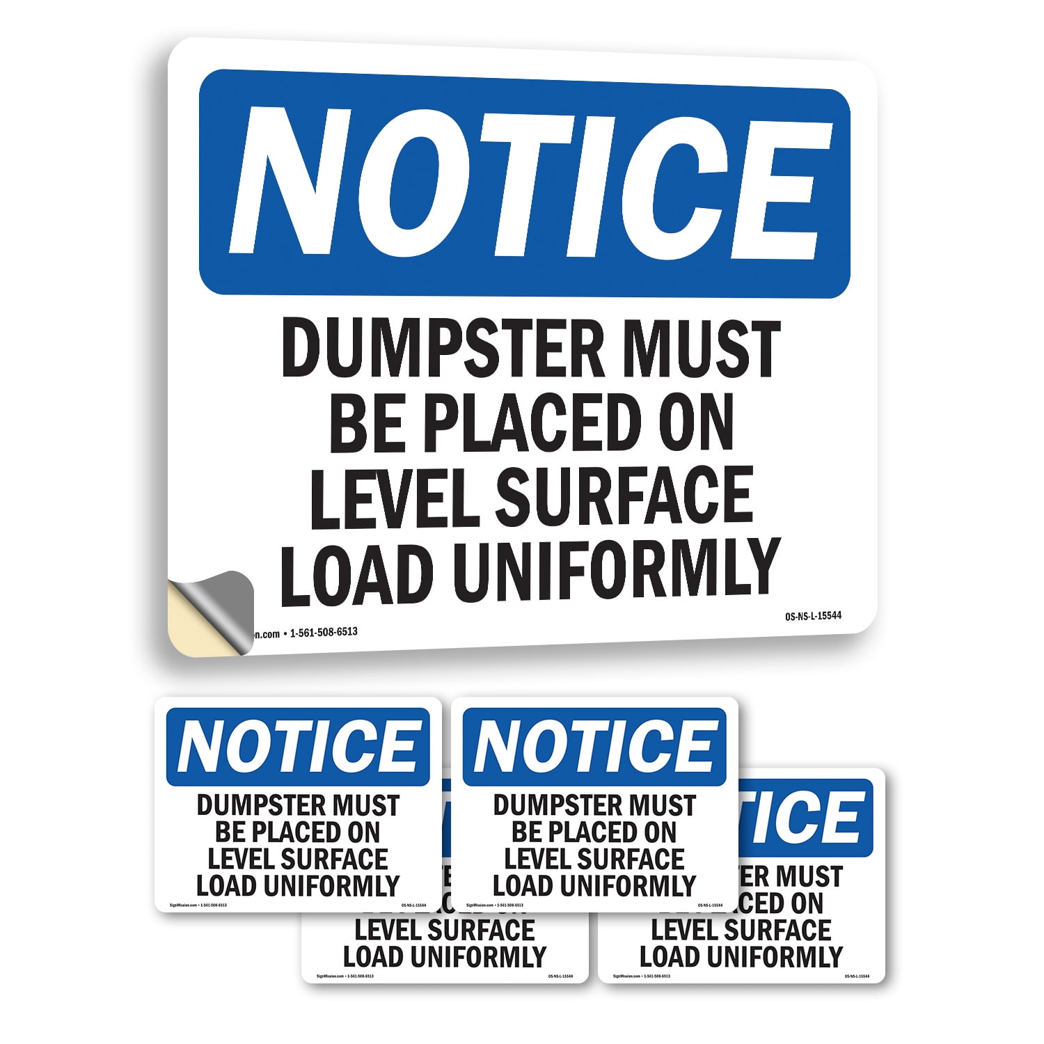 Dumpster Level Surface Load Uniformly OSHA Notice Vinyl Decal Label 18 ...